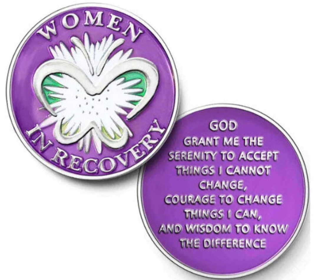Women in Recovery Butterfly Serenity Prayer Purple Medallion Sobriety ...
