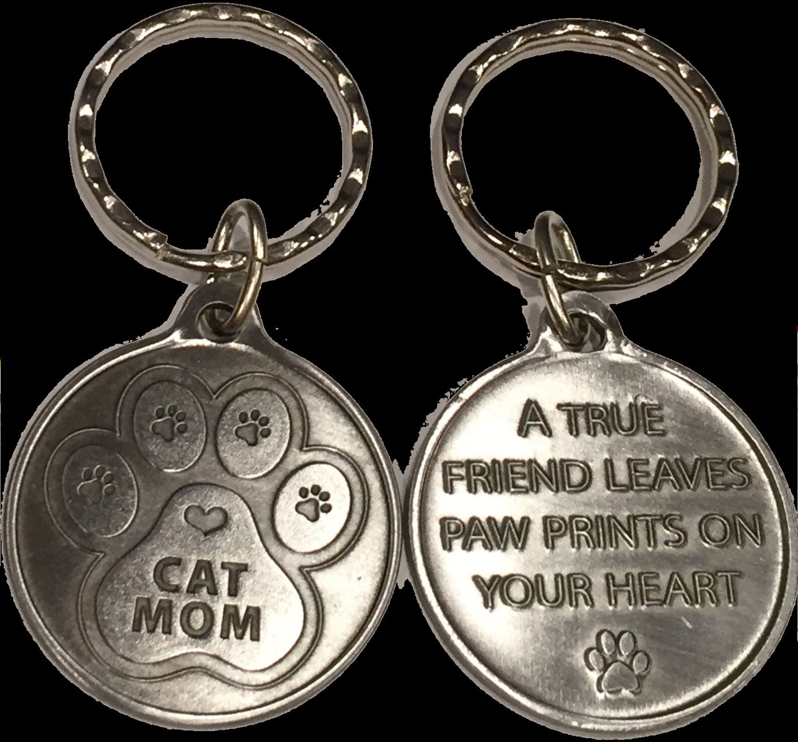 Cat Mom Paw Print Heart - A True Friend Pet Key Chain Tag Keychain ...
