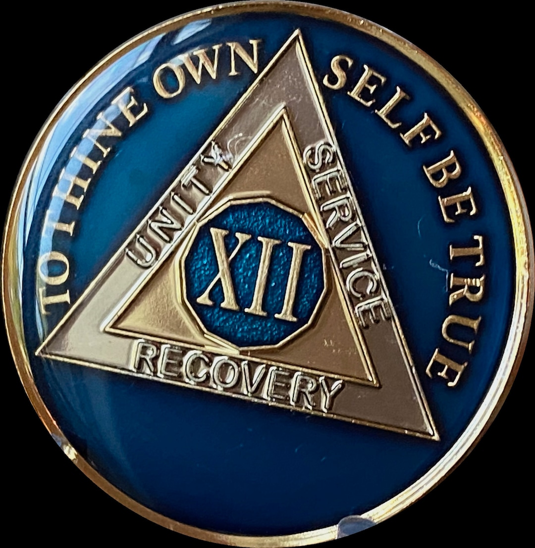 12 Year AA Medallion Metallic Midnight Blue Sobriety Chip - Etsy