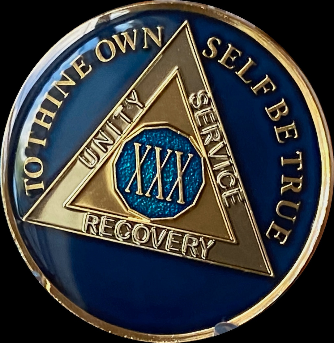 30 Year AA Medallion Metallic Midnight Blue Tri-plate Sobriety Chip - Etsy