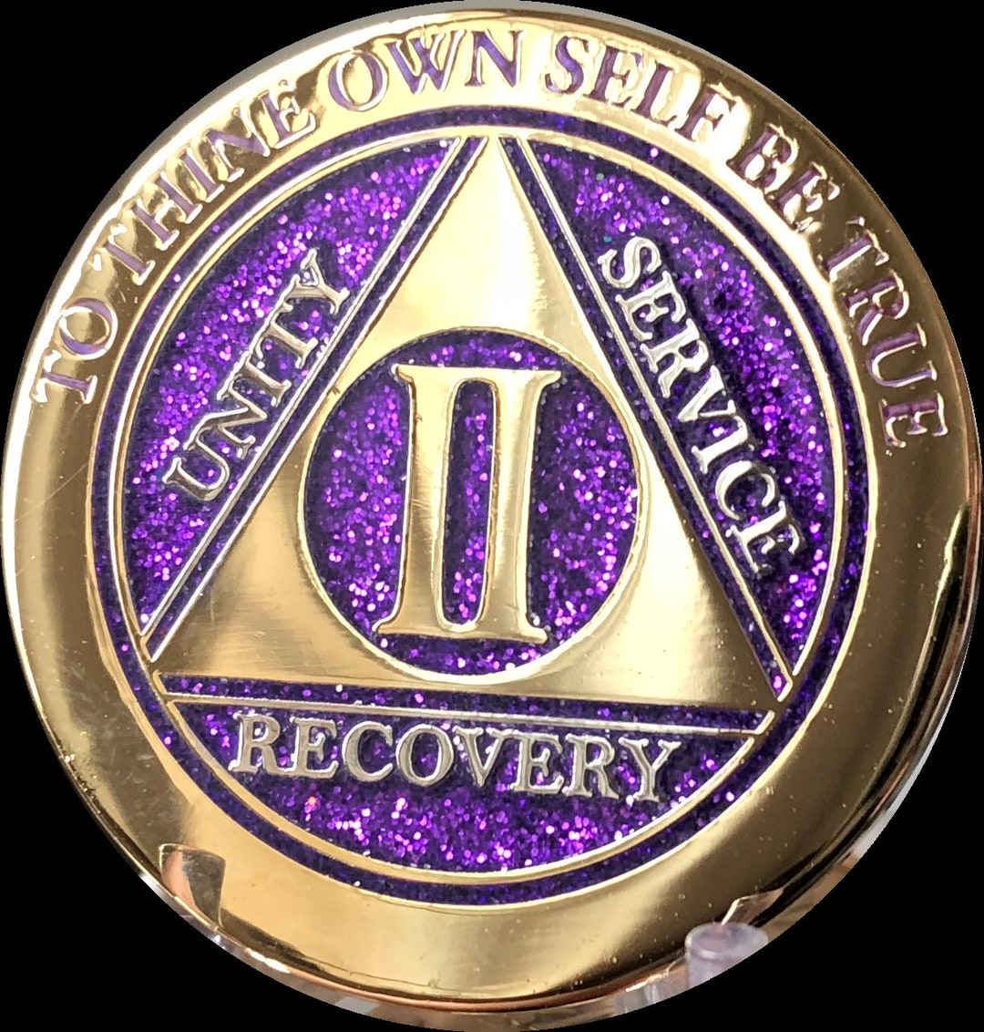 2 Year AA Medallion Elegant Purple Glitter Gold Plated Sobriety Chip - Etsy