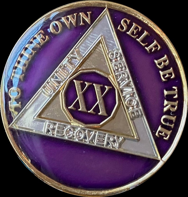 20 Year AA Medallion Metallic Purple Tri-plate Gold and Silver Plated ...