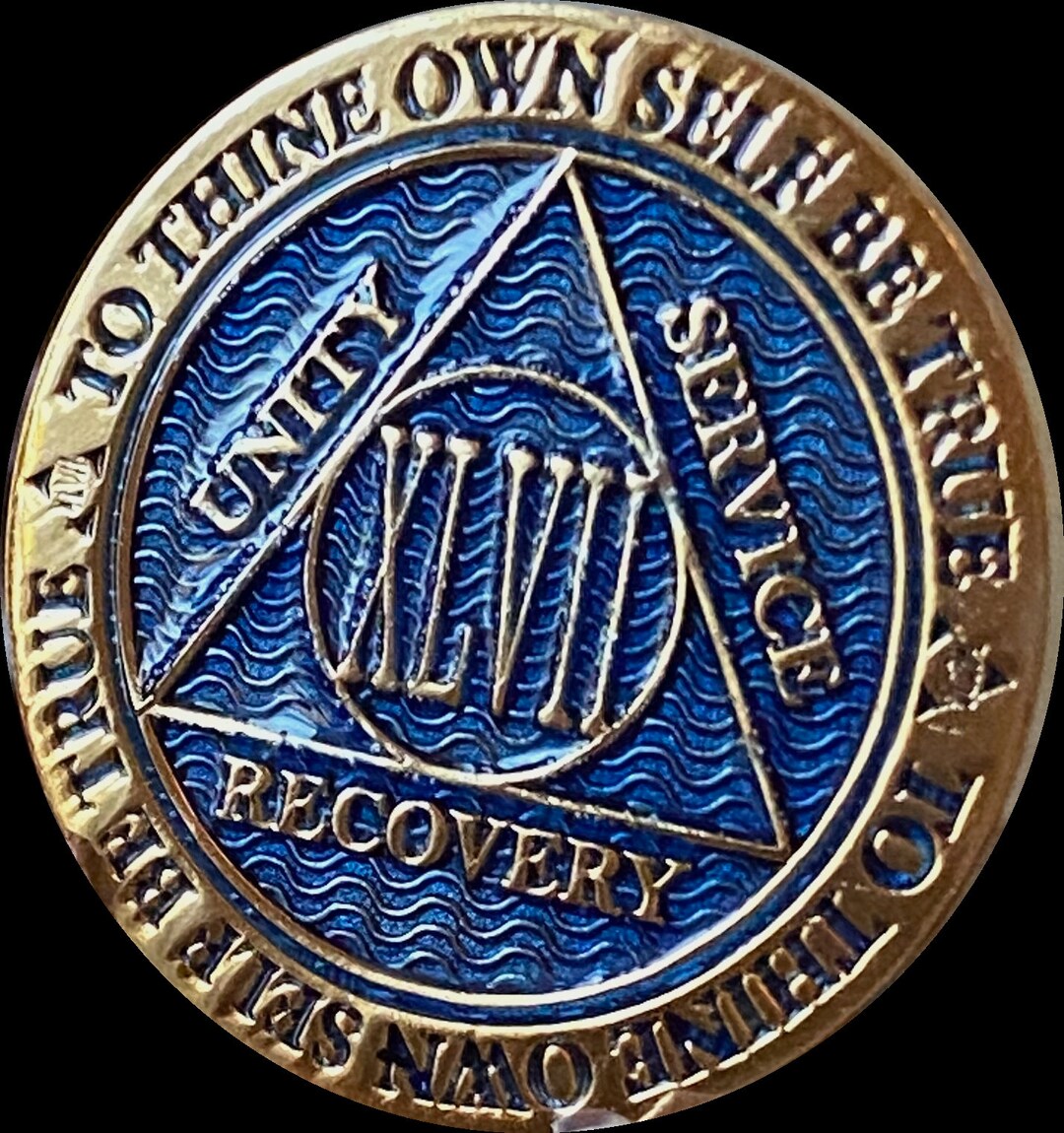 46 47 48 49 or 50 Year AA Medallion Reflex Blue Gold Plated Sobriety ...
