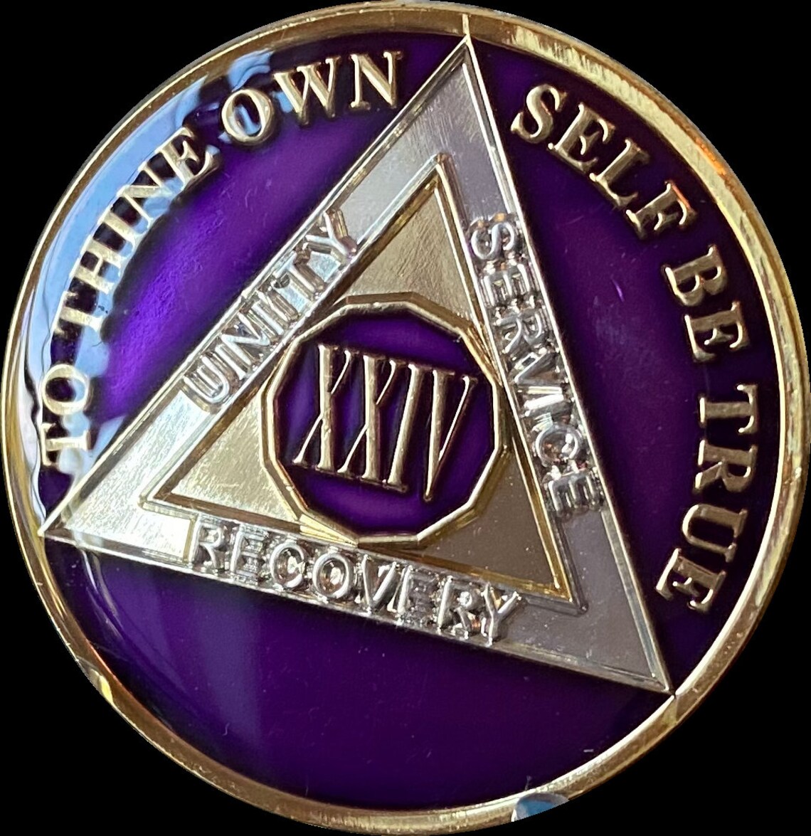 21 22 23 24 or 25 Year AA Medallion Metallic Purple Tri-plate Sobriety ...