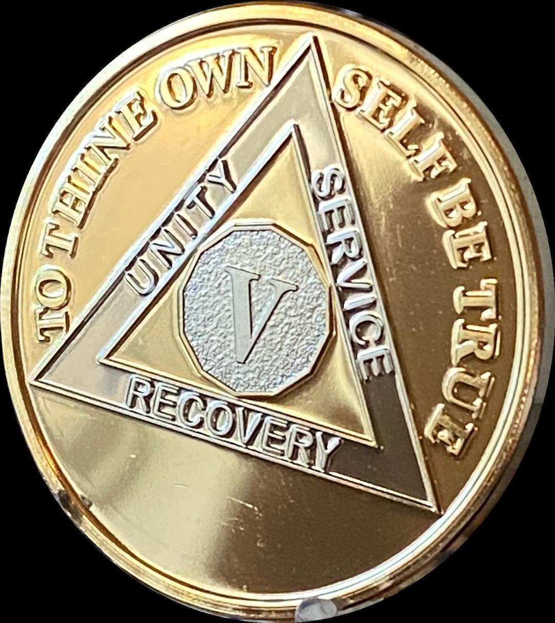5 Year AA Medallion Large 1.5 Inch 22k Gold Plated Sobriety Chip ...