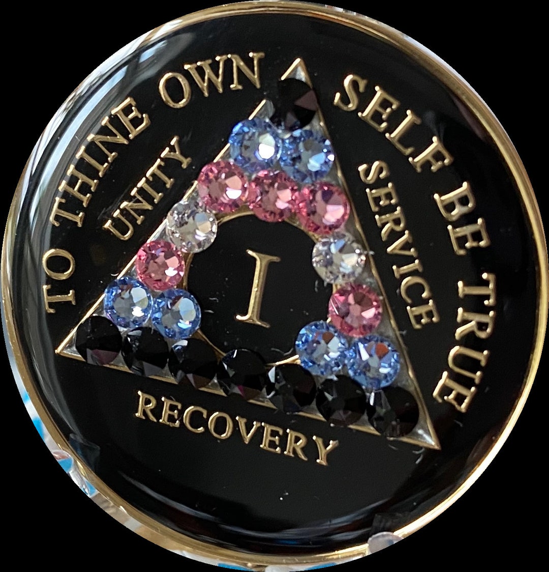 1 - 50 Year AA Medallion Black Tri-plate Transgender Flag Swarovski ...