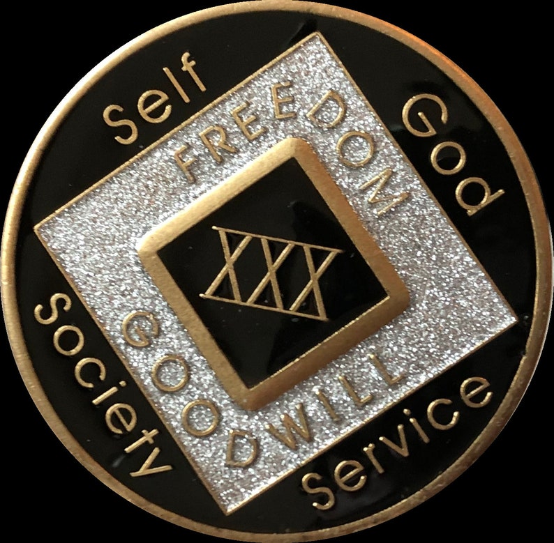 NA Clean Time Chip Black Silver Glitter Tri-plate Narcotics Anonymous ...