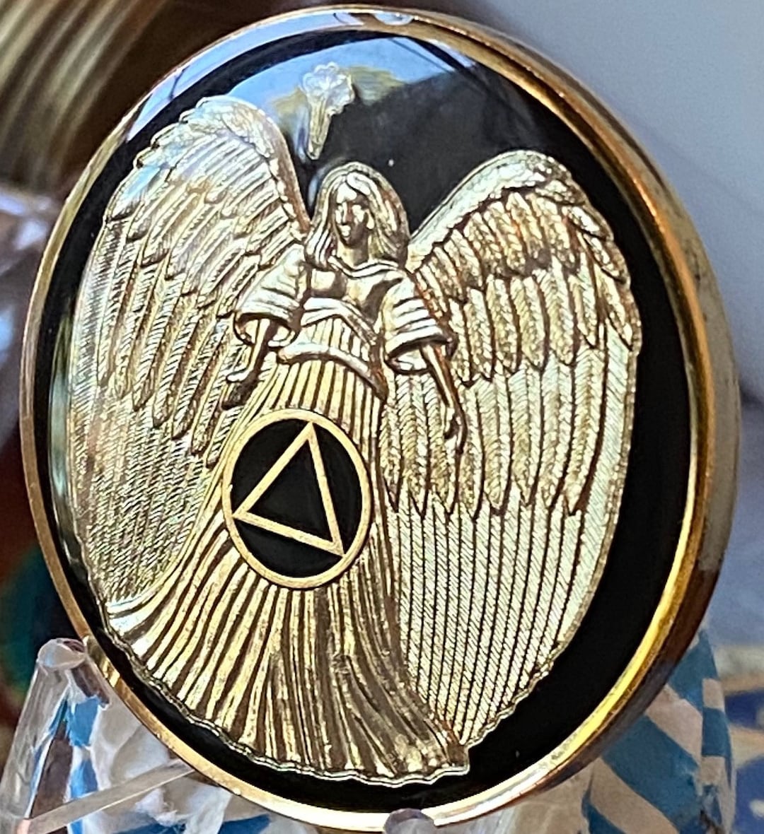 Guardian Angel AA Medallion Classic Black Tri-plate Sobriety Chip - Etsy