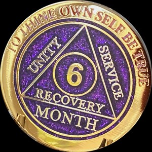 AA Month Medallion 1 2 3 6 9 or 18 Months Elegant Purple Glitter Gold ...