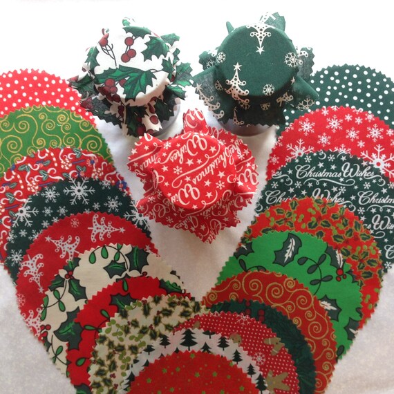 40 X Jam Jar Tops XMAS MIX Fabric INCLUDES Bands and Sticky | Etsy