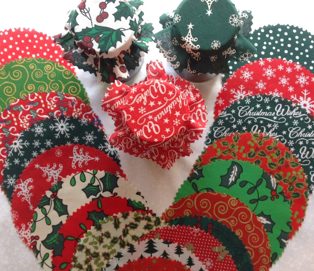 Jam Covers X 40 Xmas Mix Fabric Lid Top Covers Includes Bands and ...