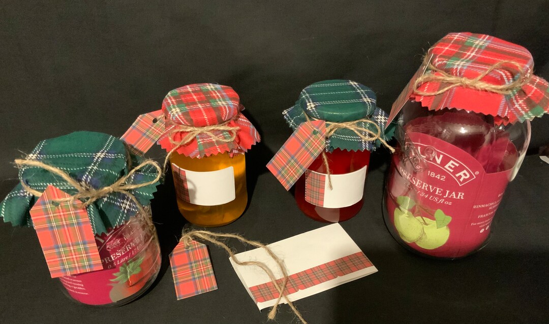 12 X Jam Jar Lid Covers Fabric TARTAN 6 of Each Colour Fabric Lid Tops ...