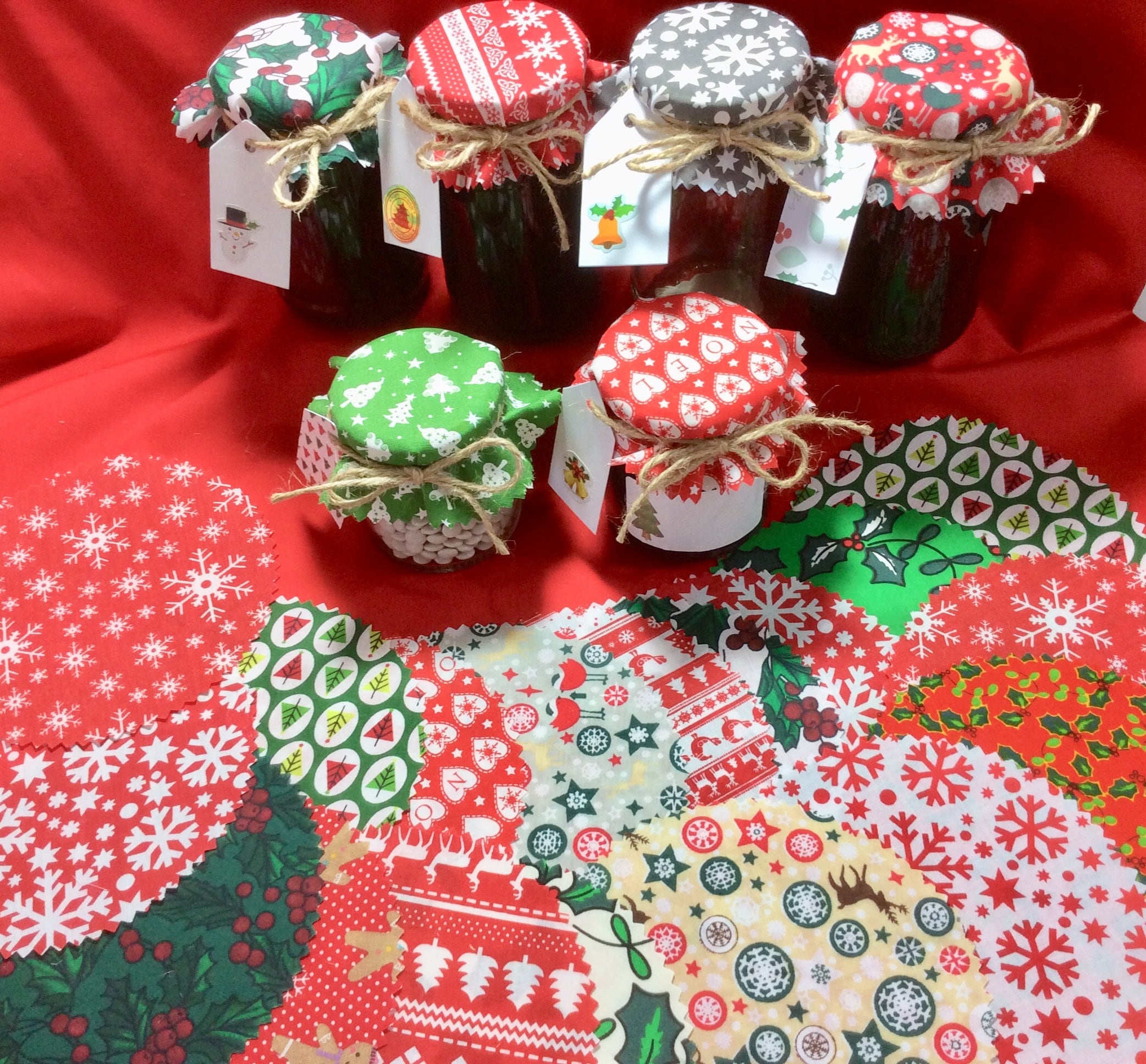 Cloth Jam Jar Toppers X 40 Xmas Mix Fabric Lid Top Covers - Etsy