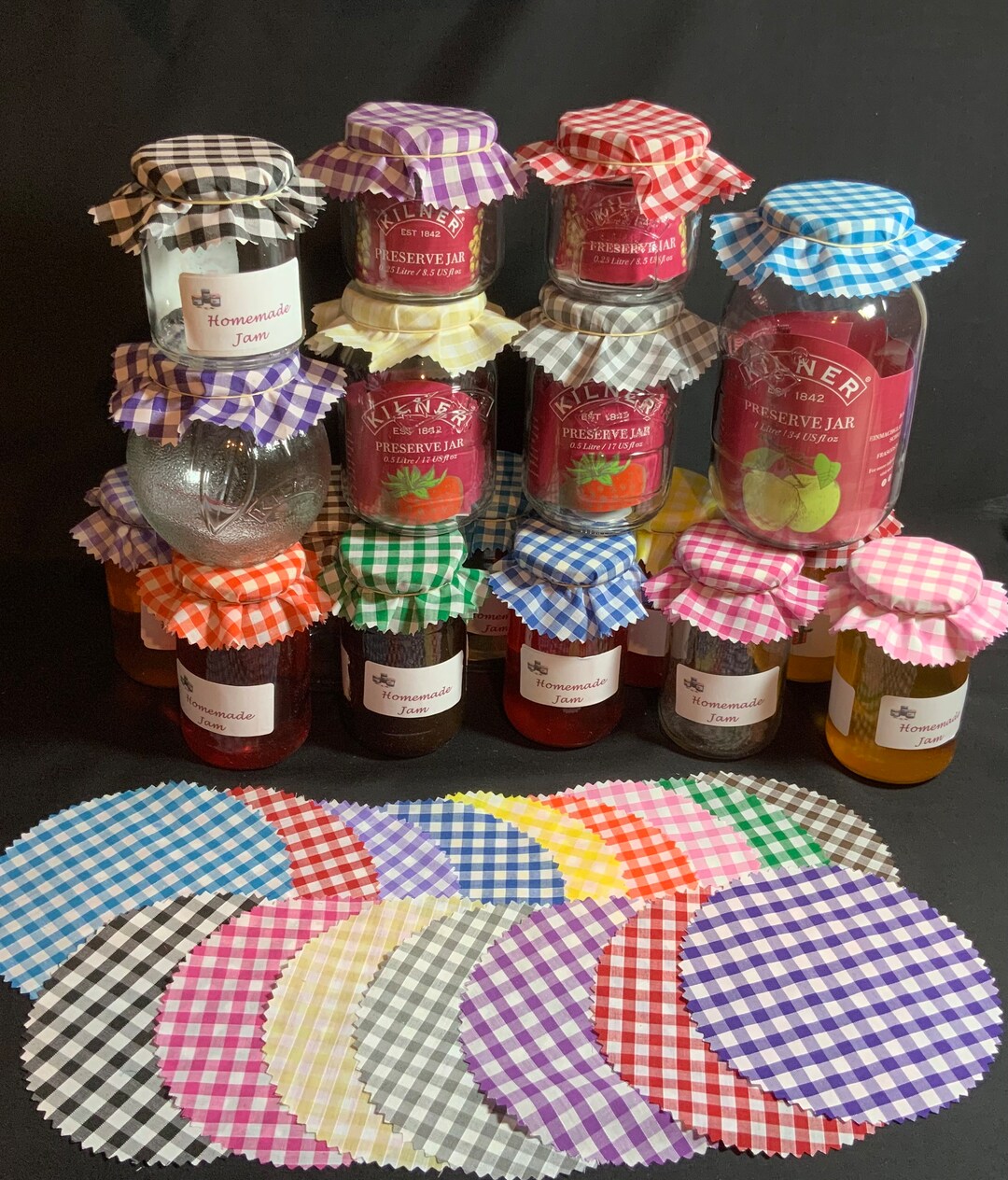 JAM Lid Tops Fabric X 36 GINGHAM Includes Bands. Choose From 14 ...