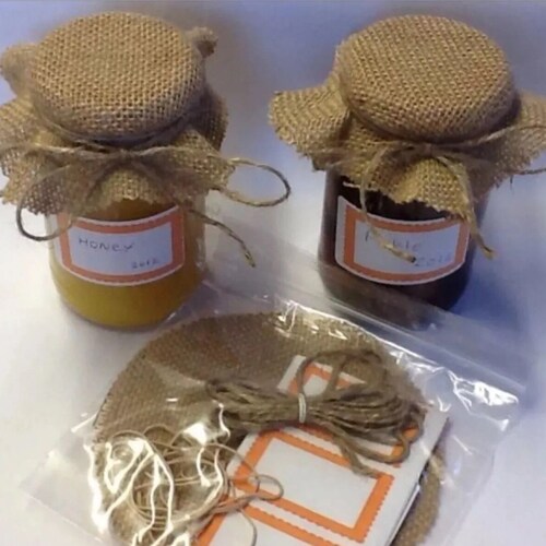 Jam Jar Lid Covers BURLAP Includes Twine Bands Labels TAGS X - Etsy