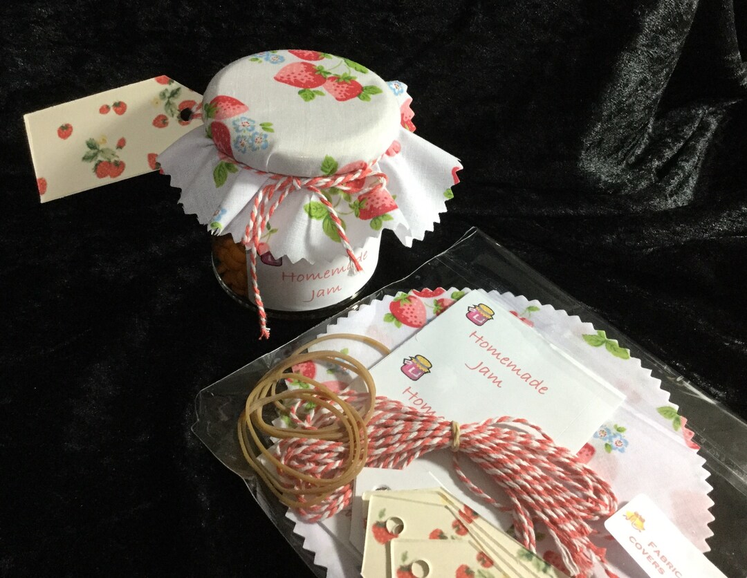 Jam Covers X 12 STRAWBERRY Fabric Lid Tops Includes - Etsy