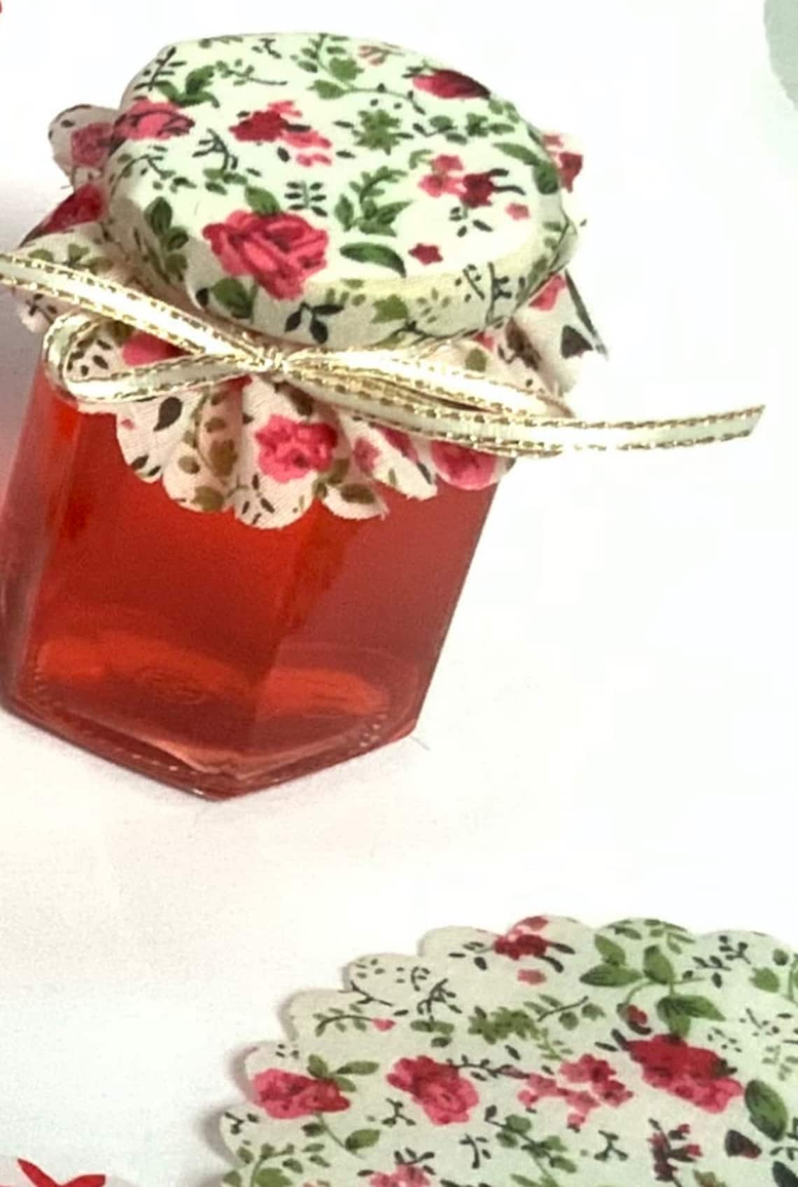 50 X fabric jam jar Wedding fabric lid covers 5 RED patterns | Etsy