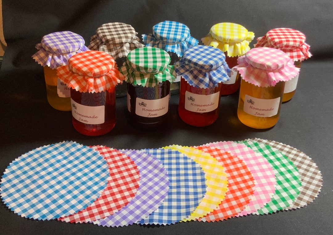 JAM COVERS Fabric 2 Sizes Avalible X 36 GINGHAM Includes Bands. 11 ...