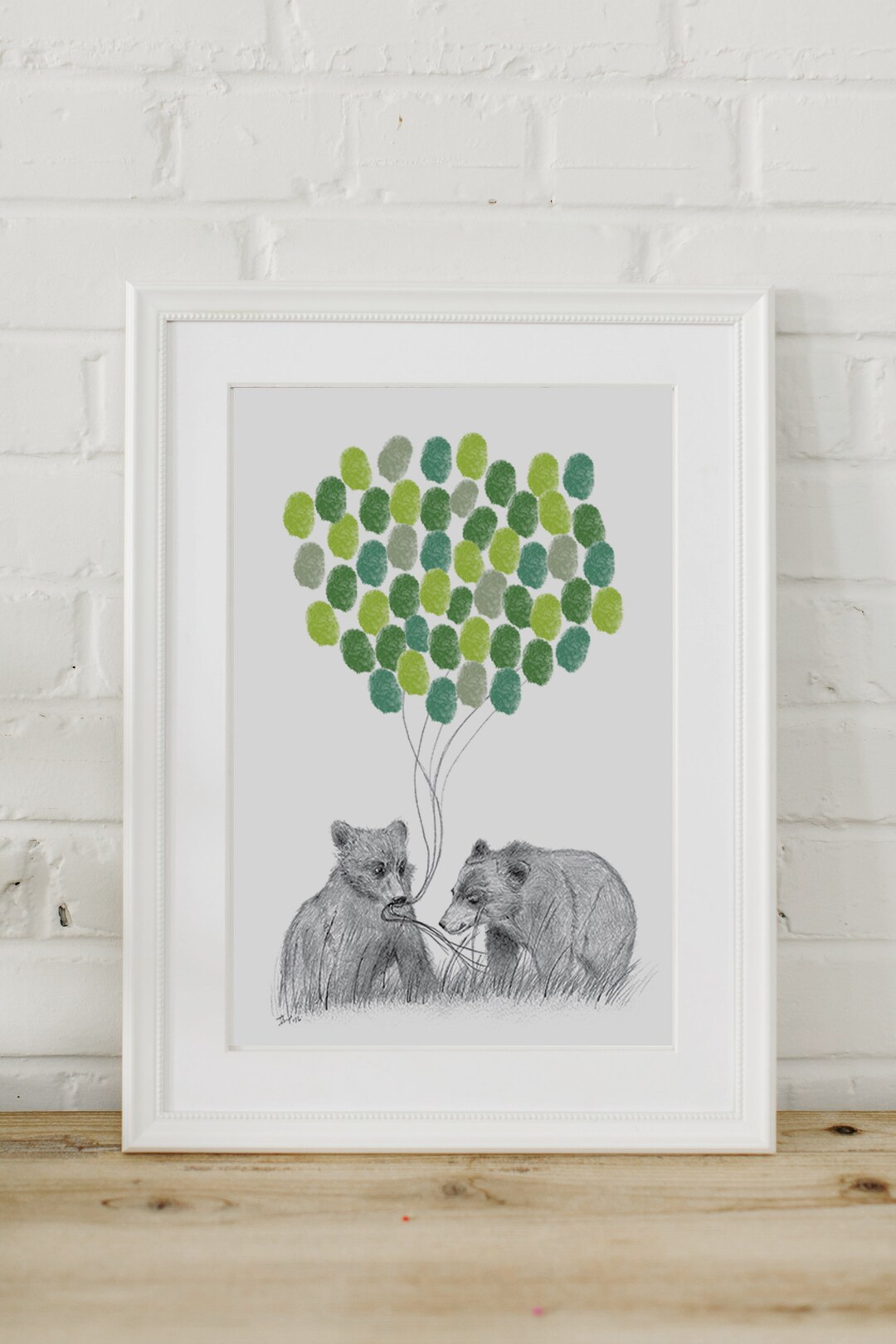 Bear Cub Pair Print | Fingerprint Balloons | Thumbprint Art | Shower ...