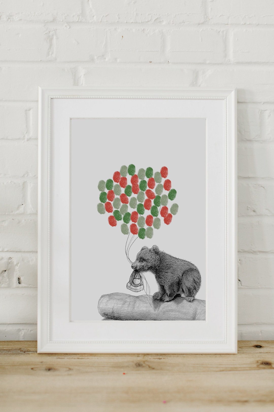 Christmas Bear Fingerprint Balloon Art: Holiday Class Craft - Etsy