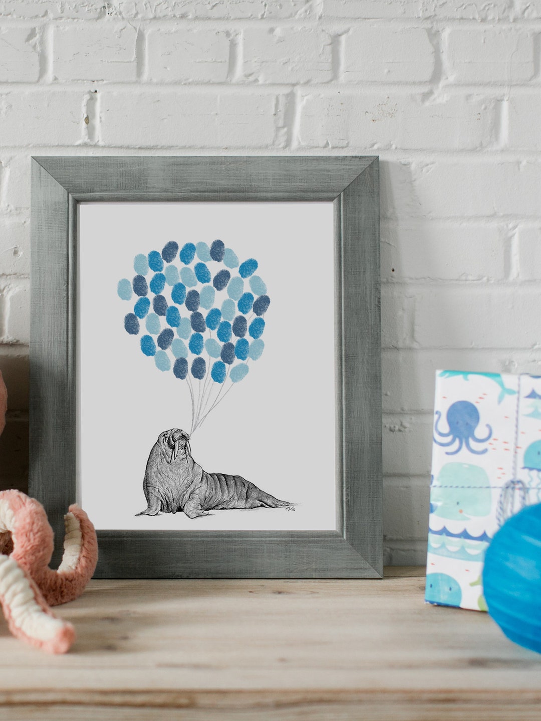 Walrus Print | Fingerprint Balloons | Thumbprint Art | Walrus Nursery ...