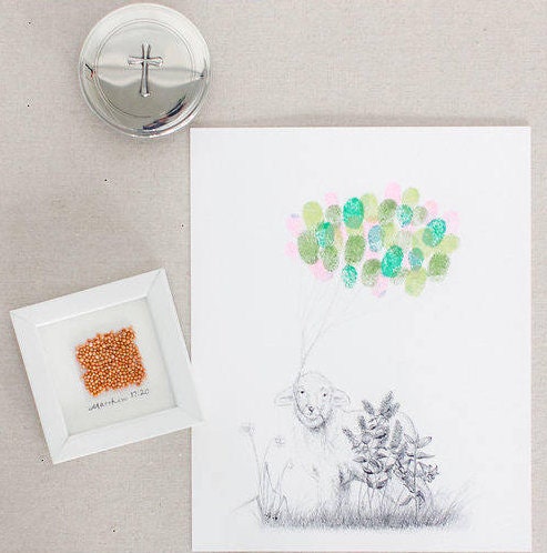 Lamb Print | Fingerprint Balloons | Baby Shower Guestbook | Thumbprint ...