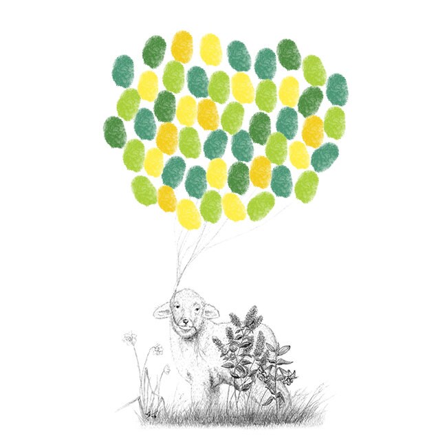 Lamb Print | Fingerprint Balloons | Baby Shower Guestbook | Thumbprint ...