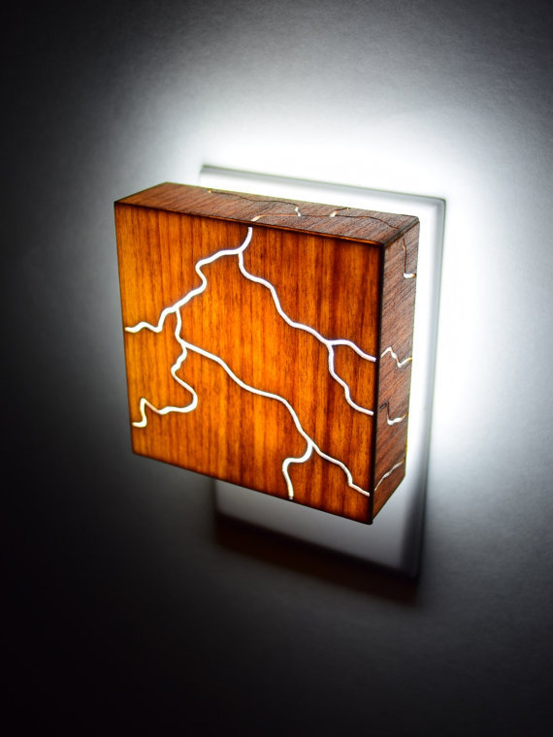Wood Night Light Lantern Laser Cut LED - Rivers of Lightning - Etsy