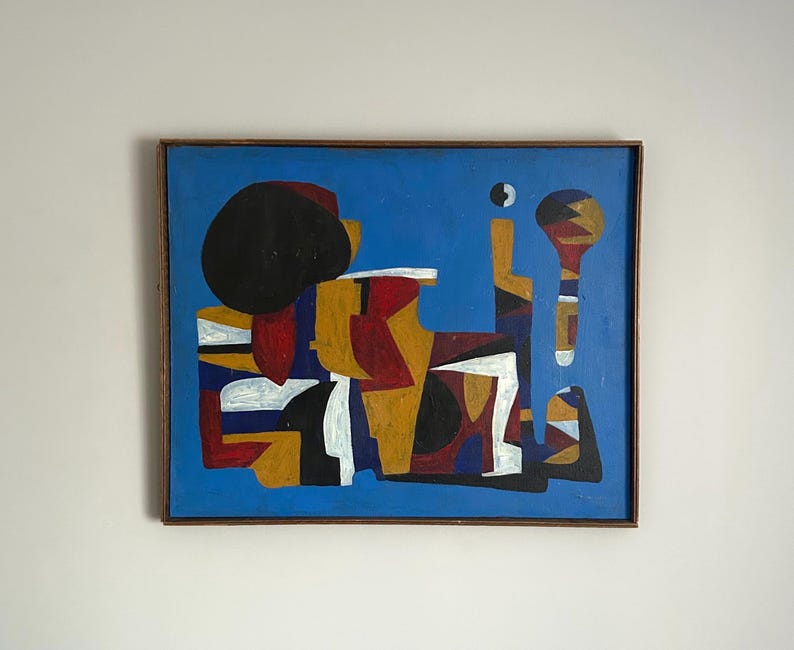 Original Art Abstract Expressionist on Canvas Geometric Painting Cubist ...