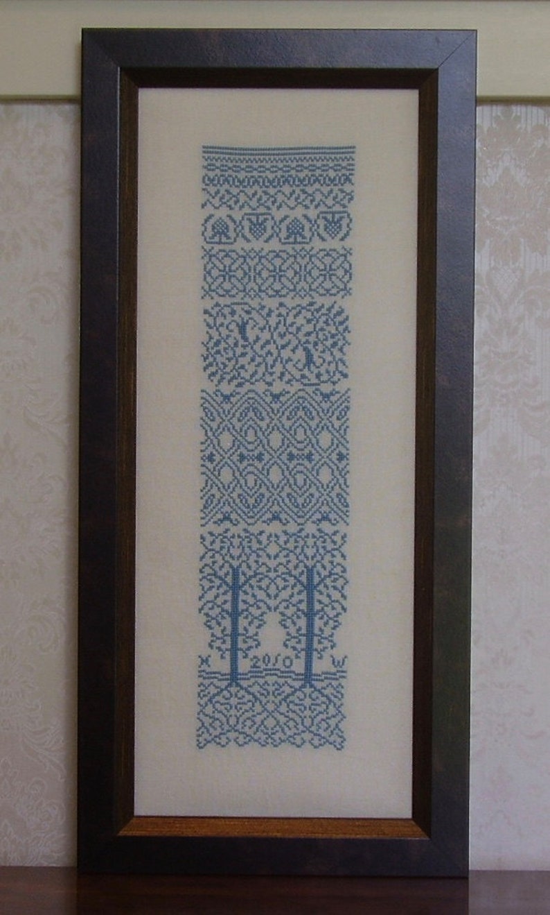 Cross Stitch PDF Pattern Blue Band Sampler - Etsy UK