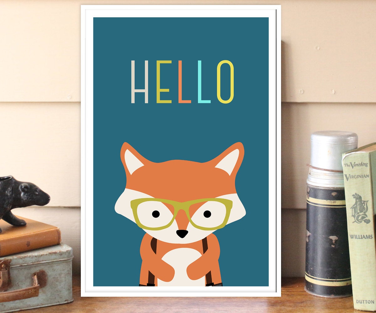 Hello Fox Printable poster wall art 11x17 woodland animal | Etsy