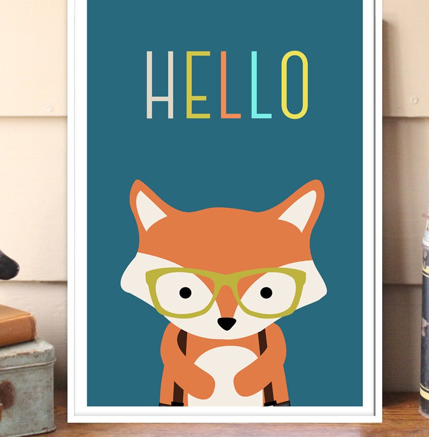 Hello Fox Printable poster wall art 11x17 woodland animal | Etsy