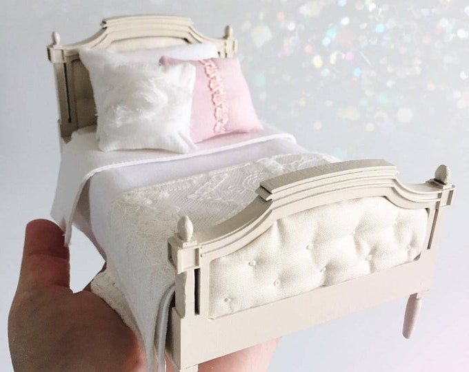 Miniature Princess Bed, Upholsered 1 Inch Scale Bed, 1:12 Scale ...