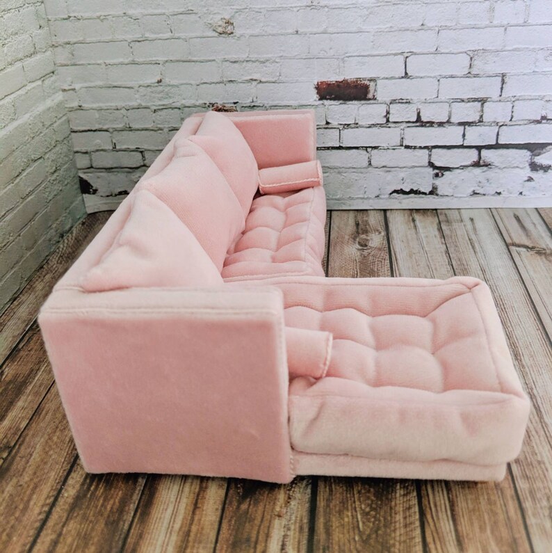 Miniature L-shaped sofa Pink Velvet modern miniature couch | Etsy