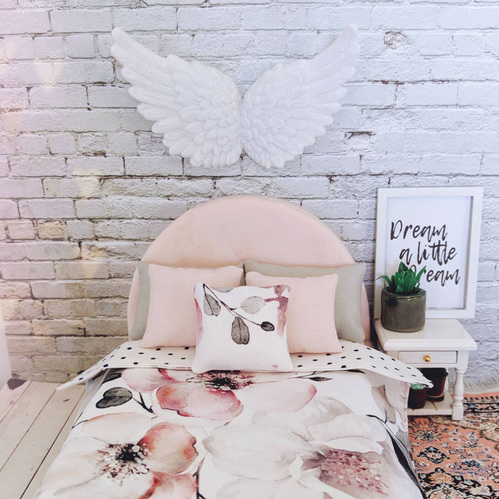 Miniature Velvet Bed Pink Roses Floral Bedding Set | Etsy