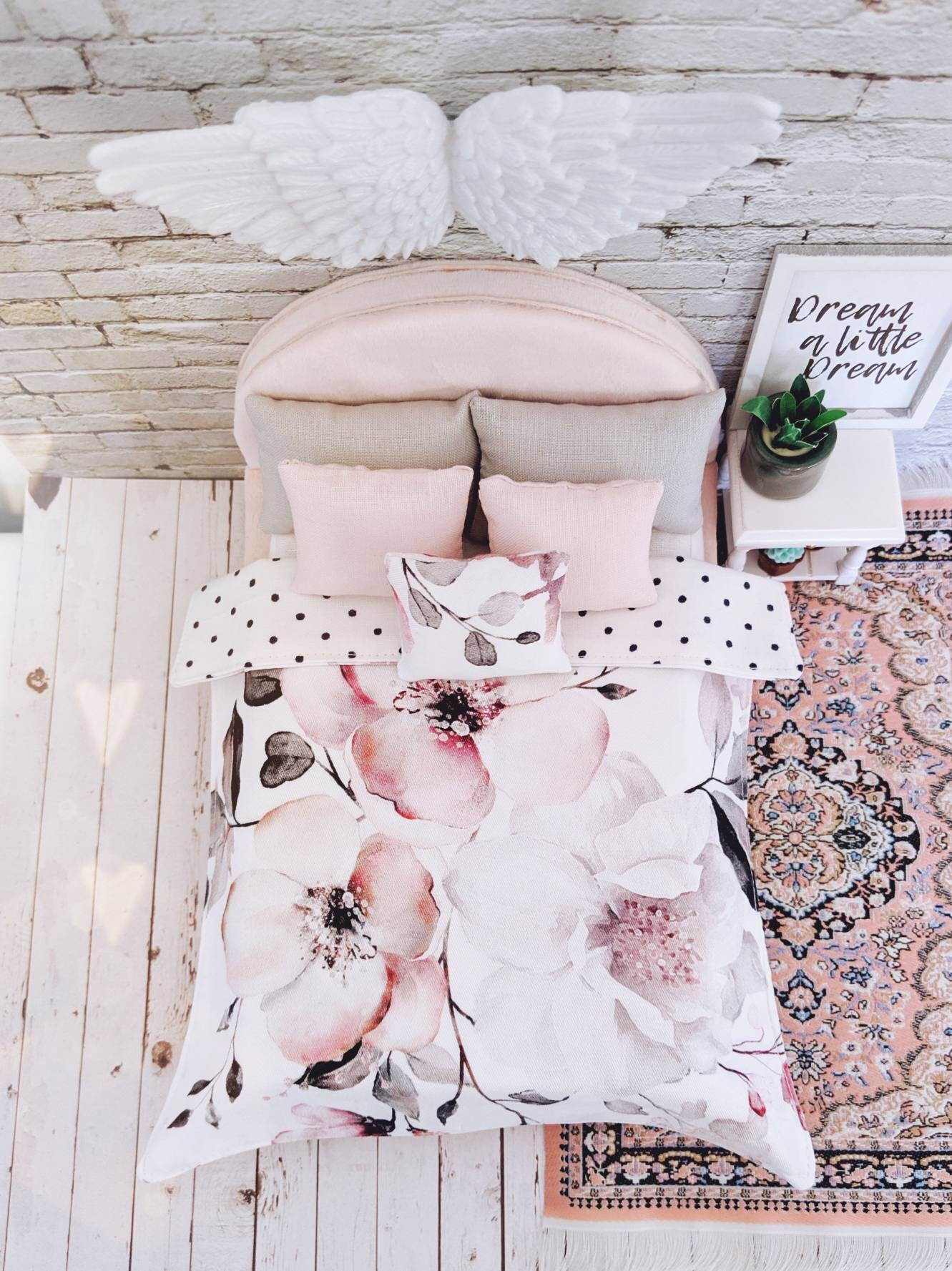 Miniature Velvet Bed Pink Roses Floral Bedding Set | Etsy