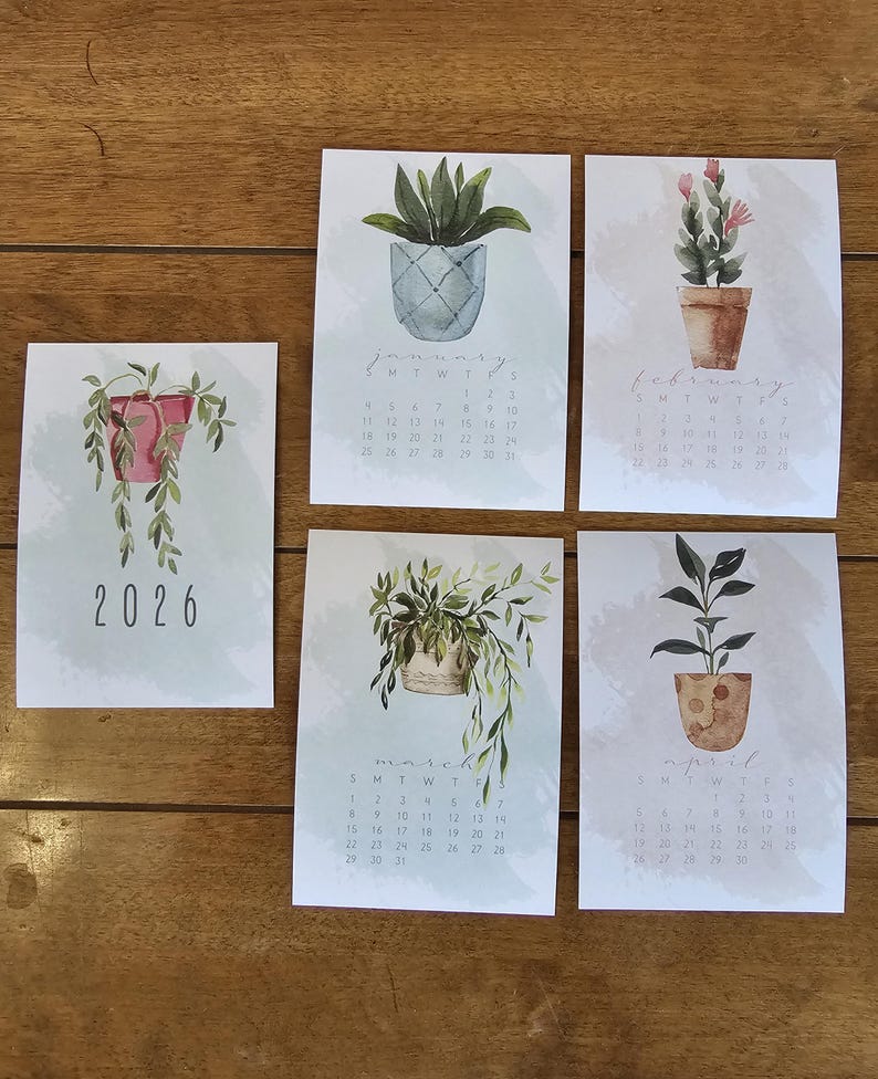 2026 NEW Watercolor Houseplant Desk Calendar With Wooden Stand - Etsy