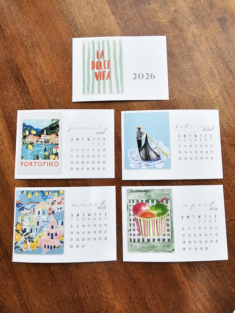 2026 Italy Watercolor Art Desk Calendar With Wood Stand - Etsy