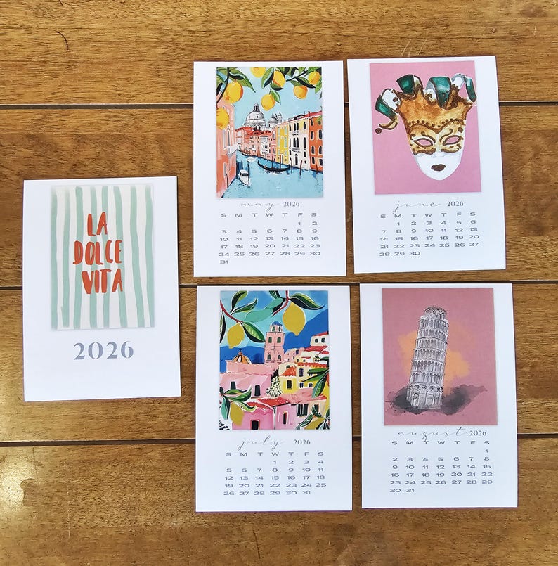 2026 NEW Italy Watercolor Art Desk Calendar With Wood Stand - Etsy