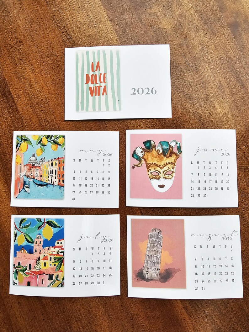 2026 Italy Watercolor Art Desk Calendar With Wood Stand - Etsy