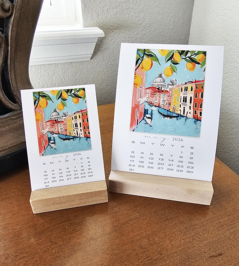 2026 NEW Italy Watercolor Art Desk Calendar With Wood Stand - Etsy