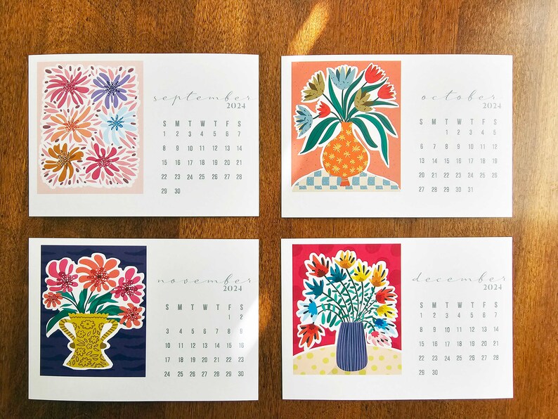 2026 Vivid Floral Garden Art Desk Calendar | Maple Wood Stand - Etsy