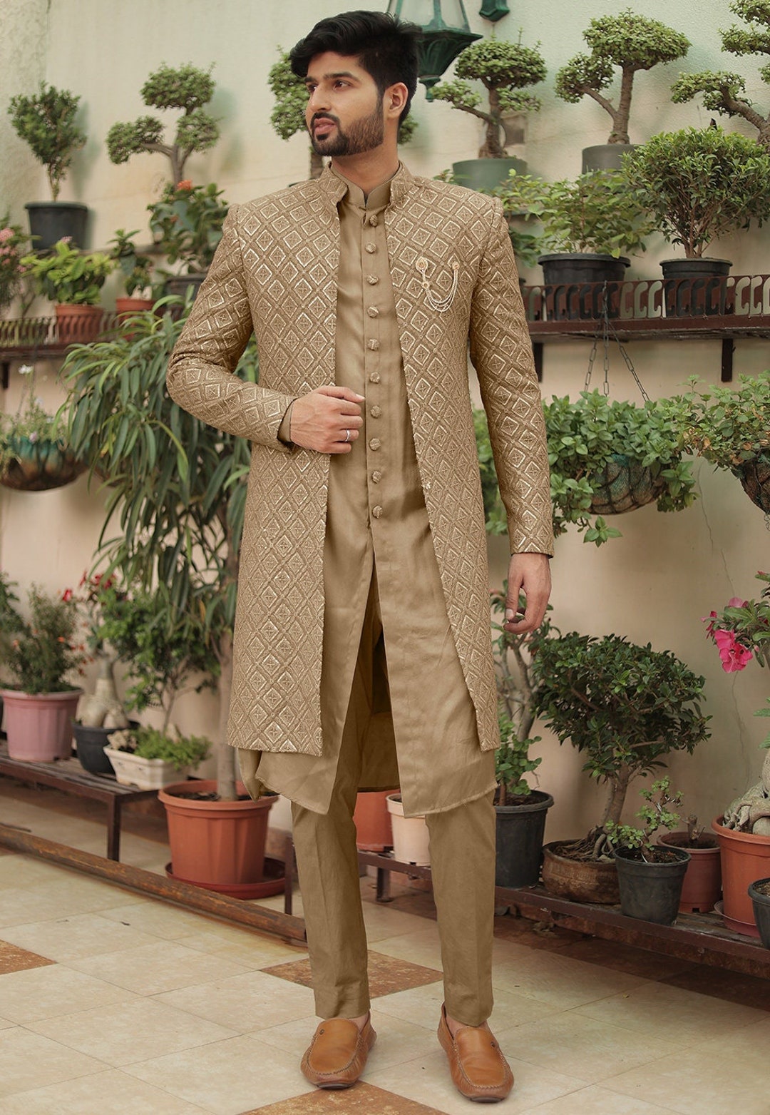 Embroidered Georgette Sherwani - Etsy UK