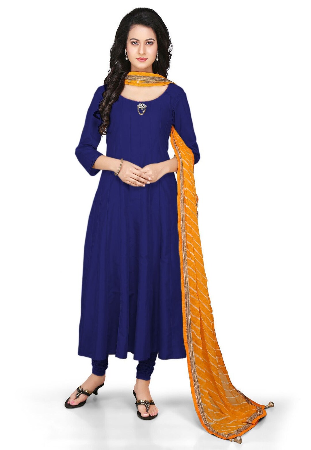 Plain Cotton Silk Anarkali Suit in Dark Blue - Etsy