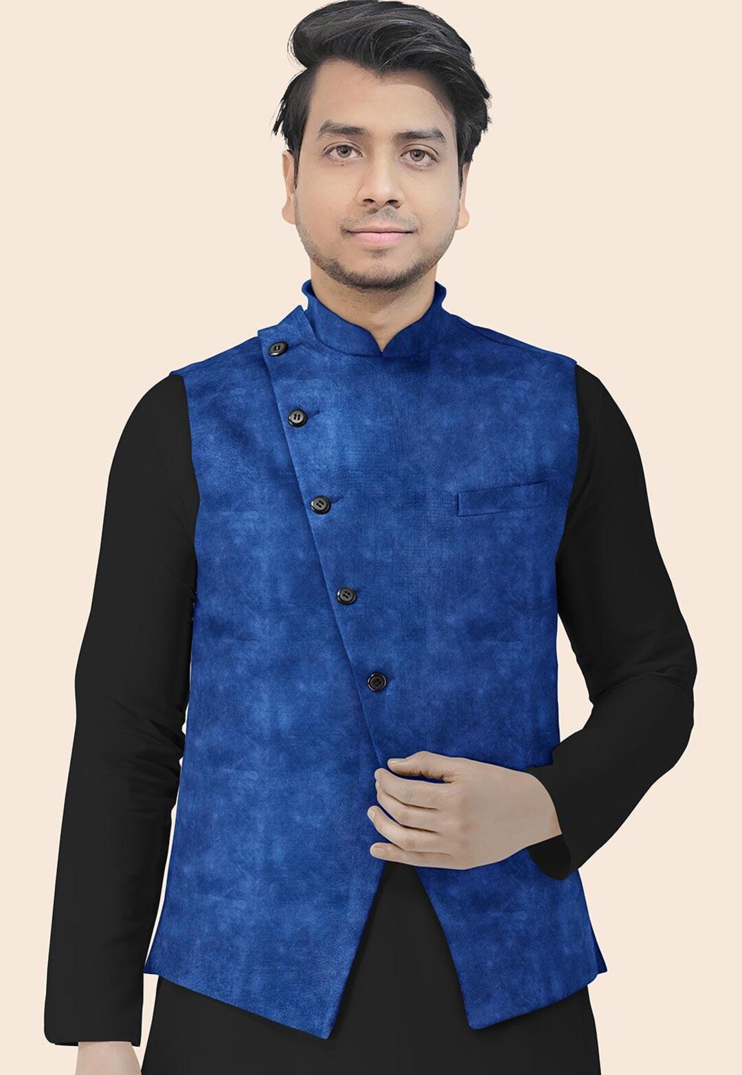 Solid Color Velvet Nehru Jacket in Royal Blue - Etsy
