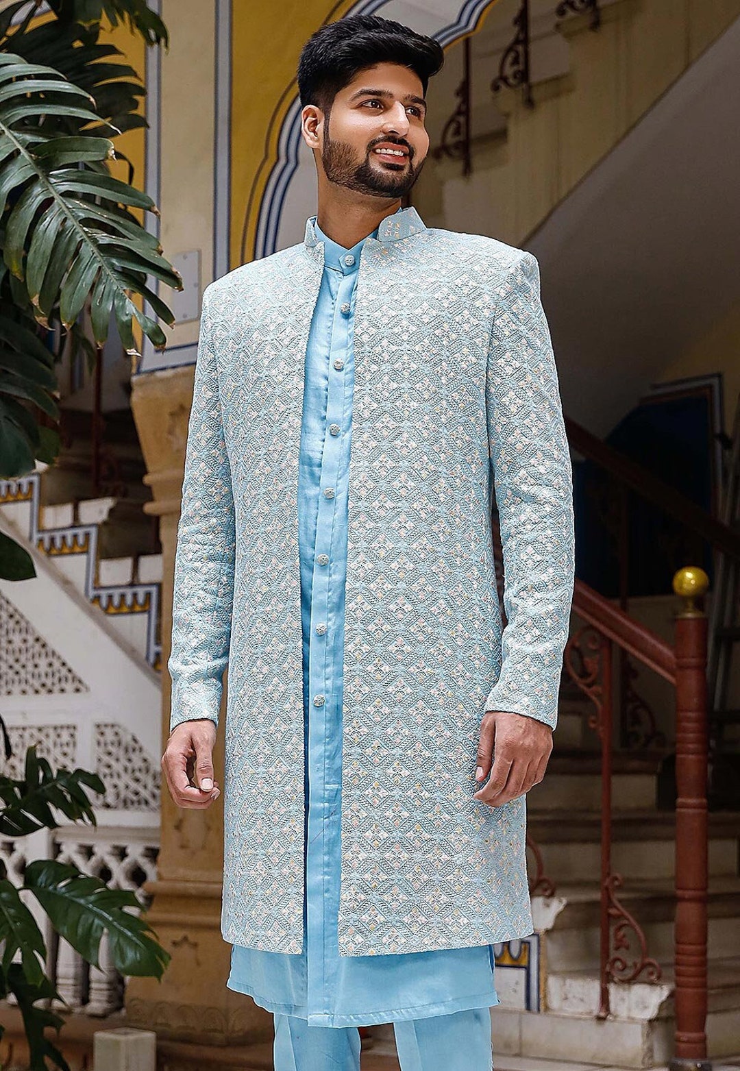 Embroidered Georgette Jacket in Light Blue - Etsy