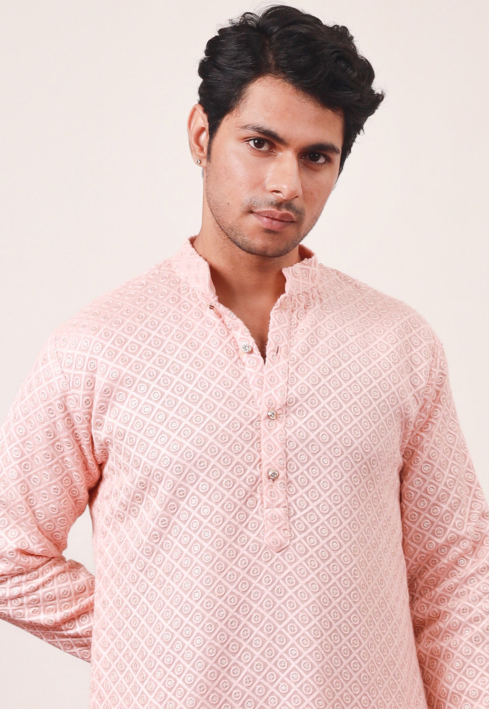 Chikankari Georgette Kurta Set in Peach - Etsy