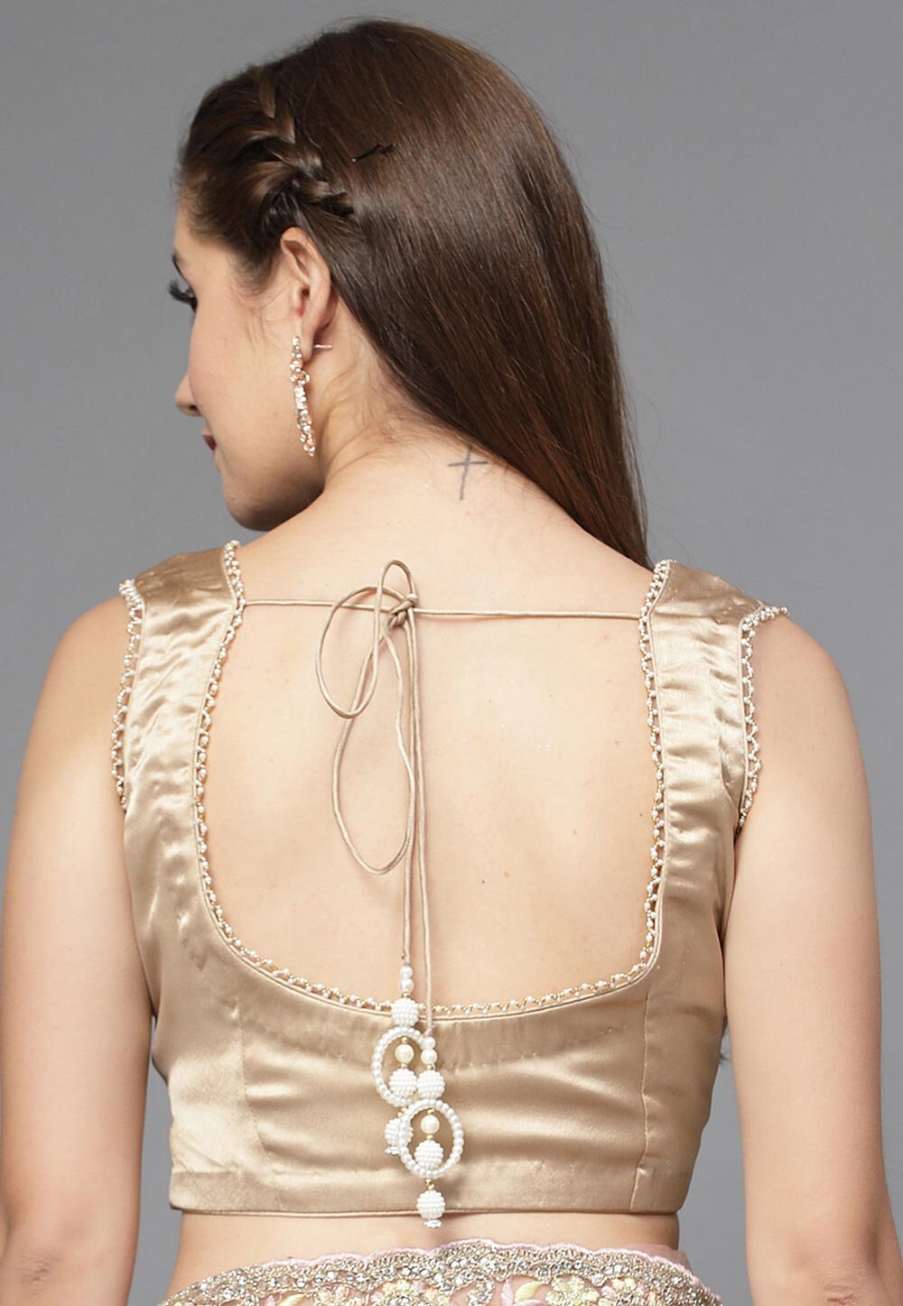 Embellished Neckline Satin Blouse in Beige - Etsy