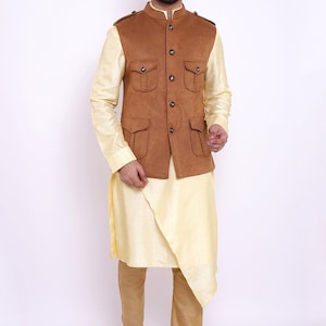 Solid Color Suede Pathani Jacket in Brown - Etsy