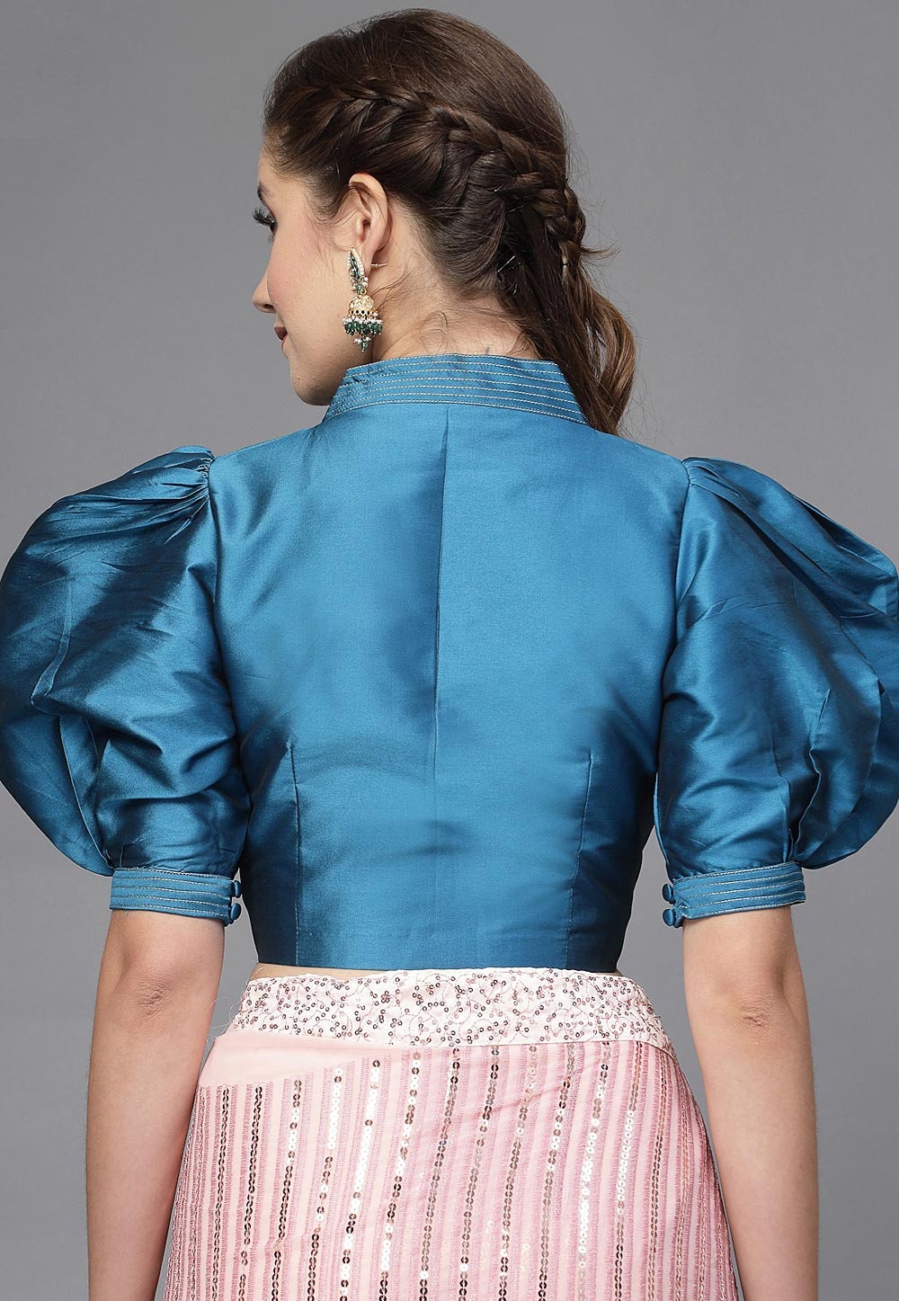 Solid Color Taffeta Silk Blouse in Teal Blue - Etsy